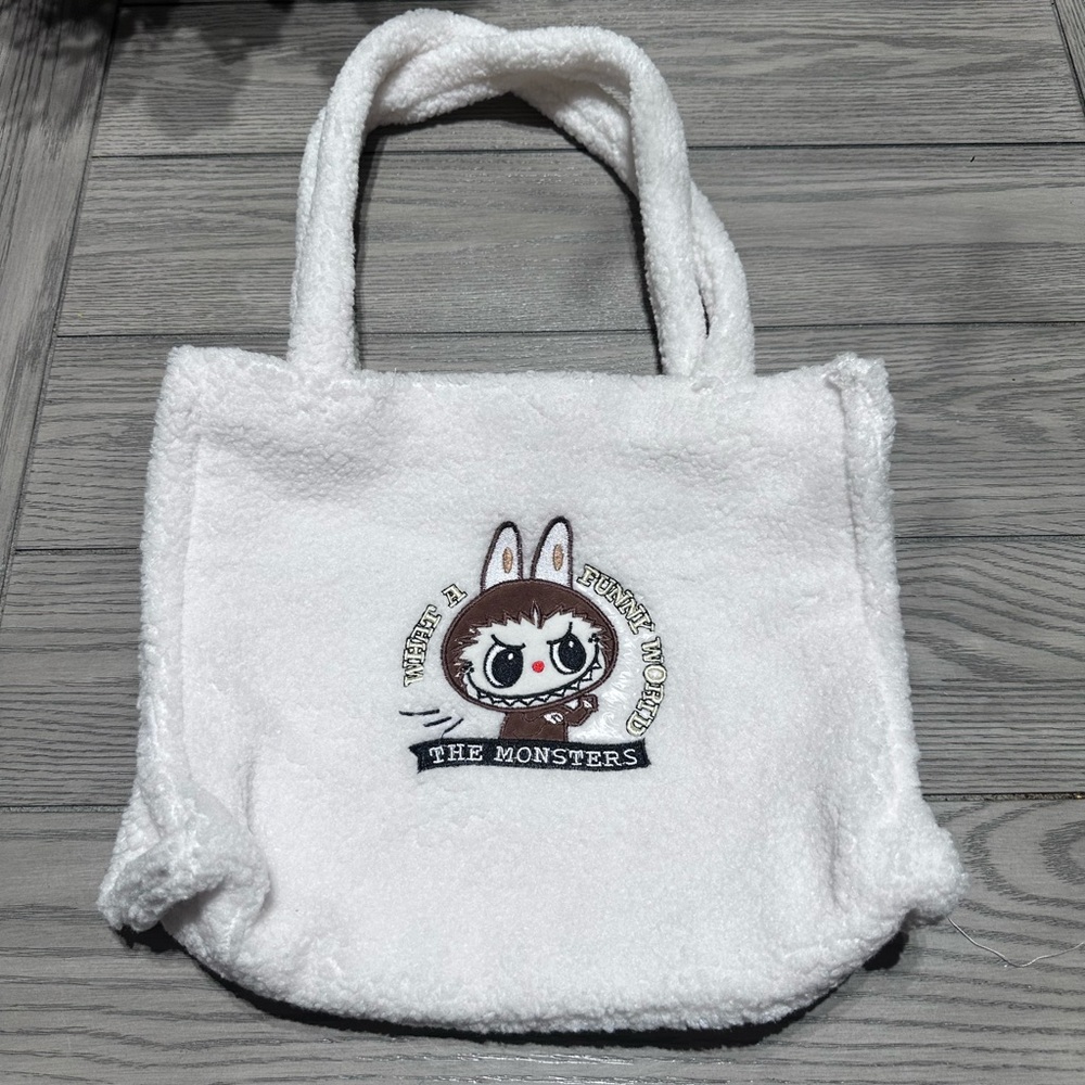 Labubu White Furry Tote Bag - Gem